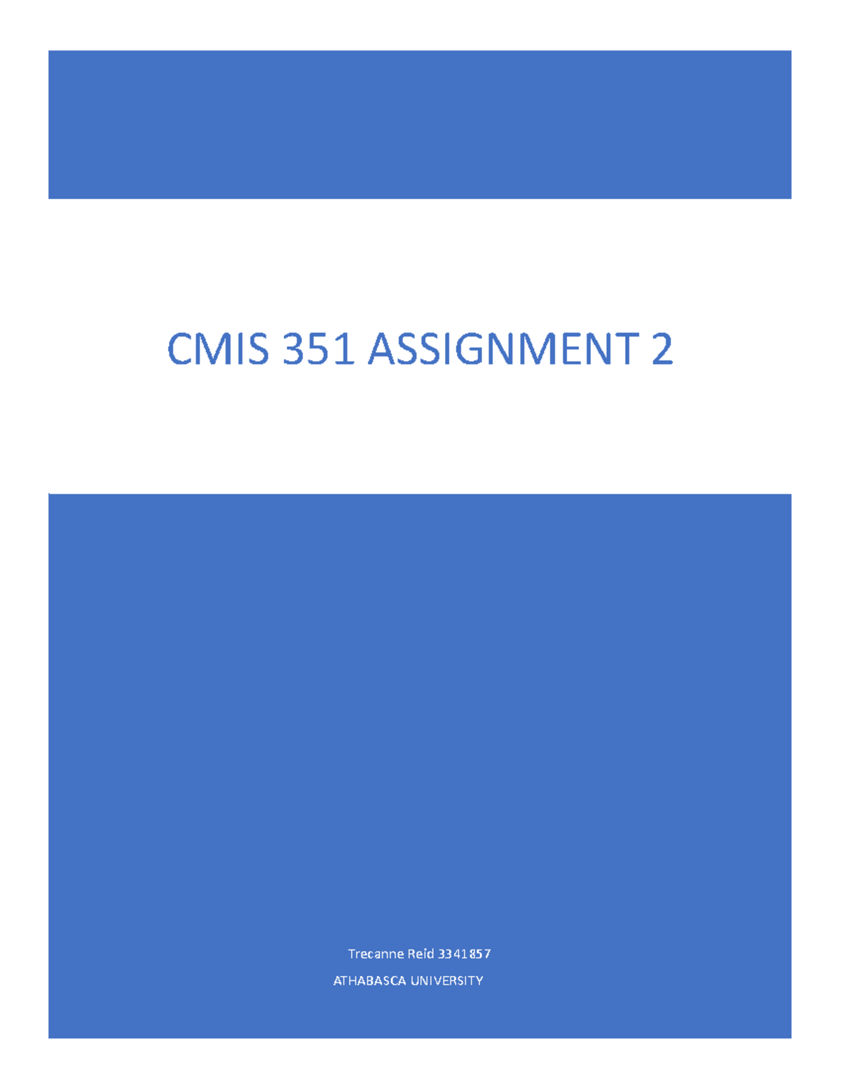 Reid CMIS351 assign 2 - Trecanne Reid 3341857 ATHABASCA UNIVERSITY CMIS 351 ASSIGNMENT 2 ...