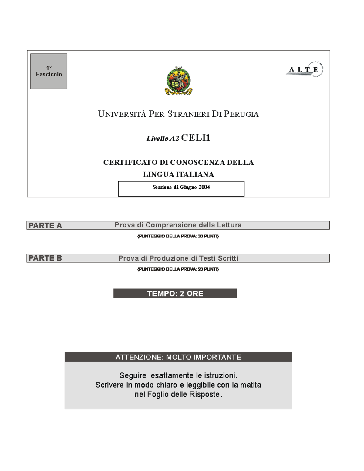 CELI1 Giugno 04 - CELI practice exam - - Studocu