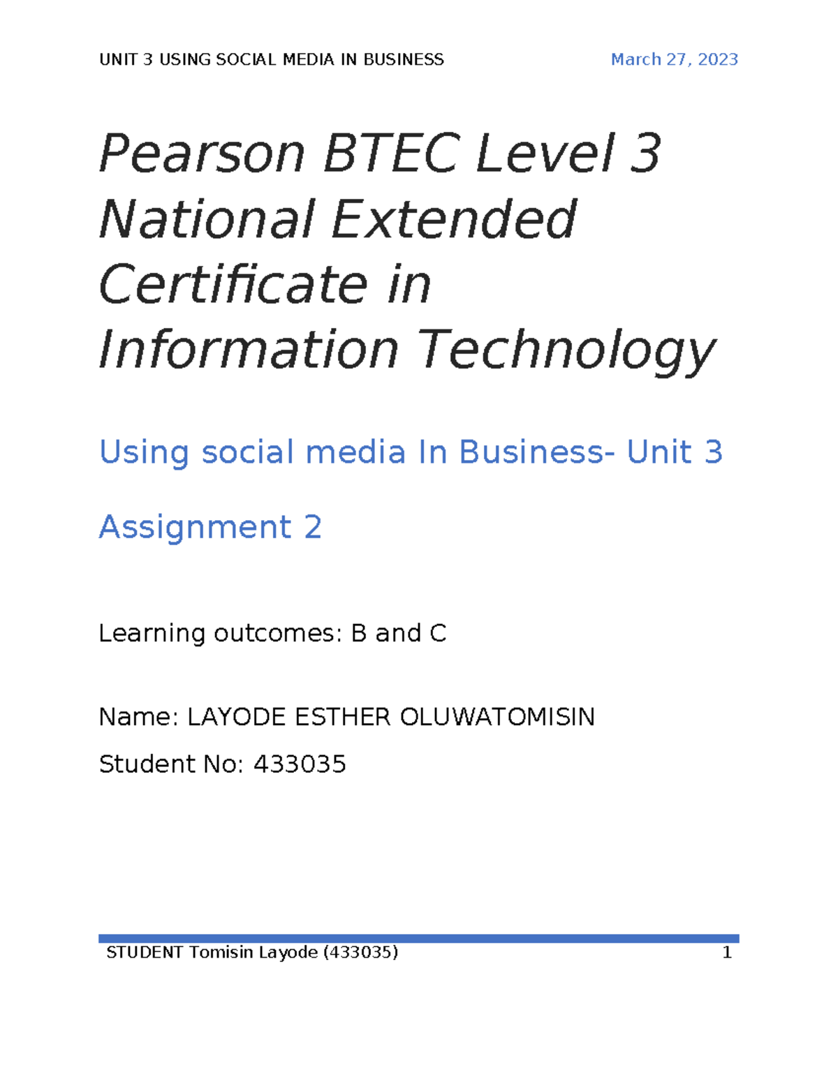 Using Social Media in Business (Assignment B&C) - Pearson BTEC Level 3 ...