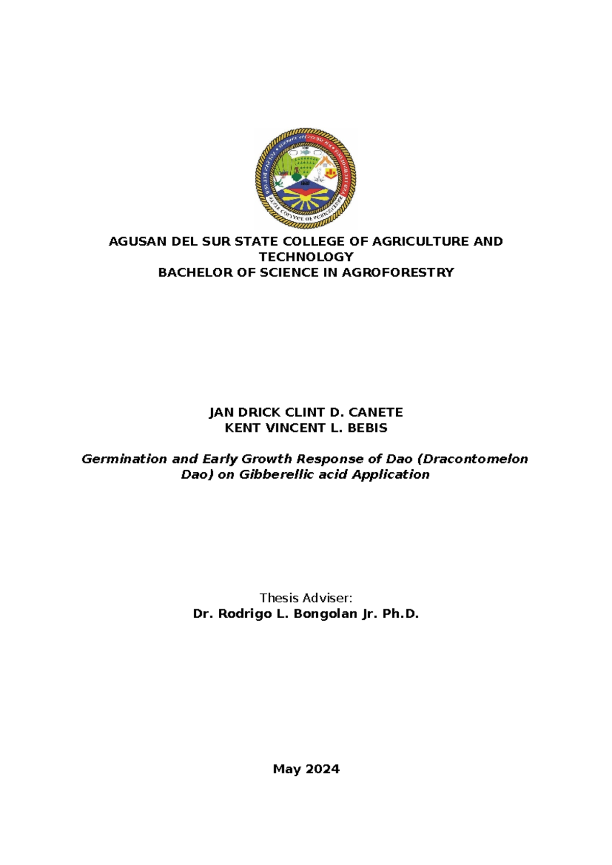 Agri.thesis outline chapter 1-3 - AGUSAN DEL SUR STATE COLLEGE OF ...