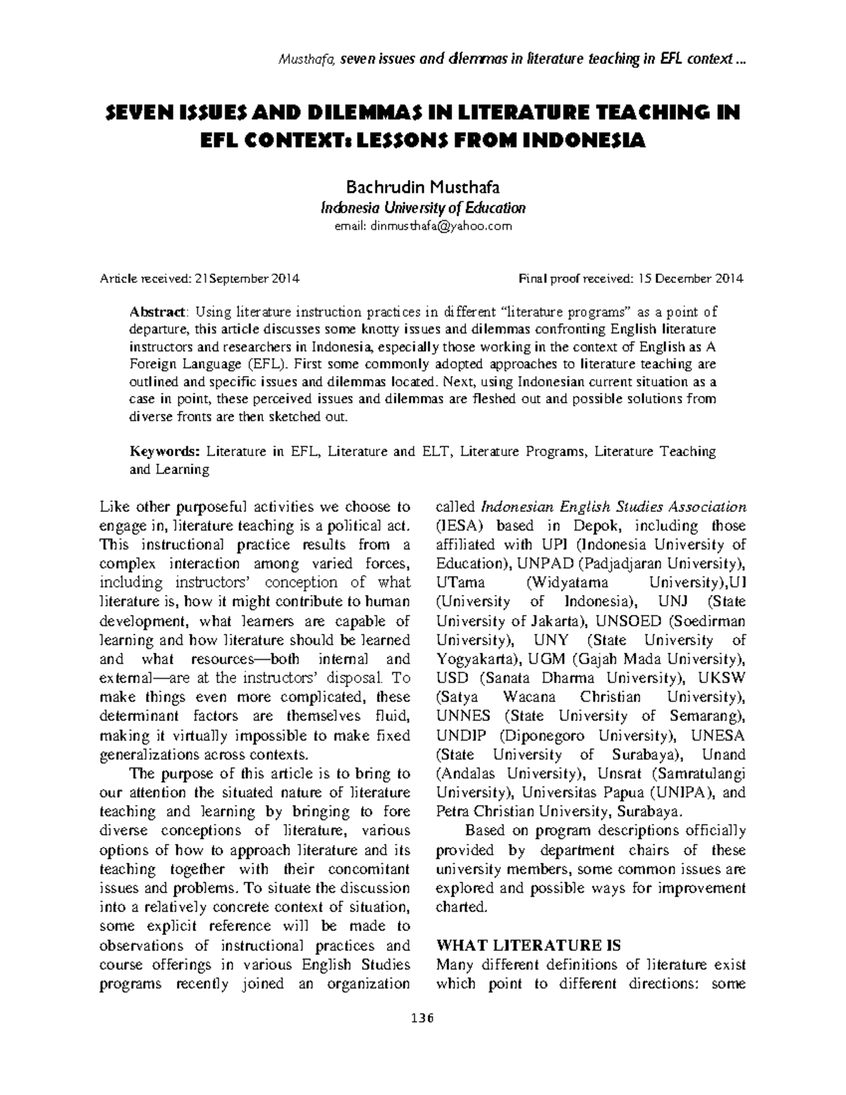 Seven issues and dilemmas in literature teaching i - .. SEVEN ISSUES ...