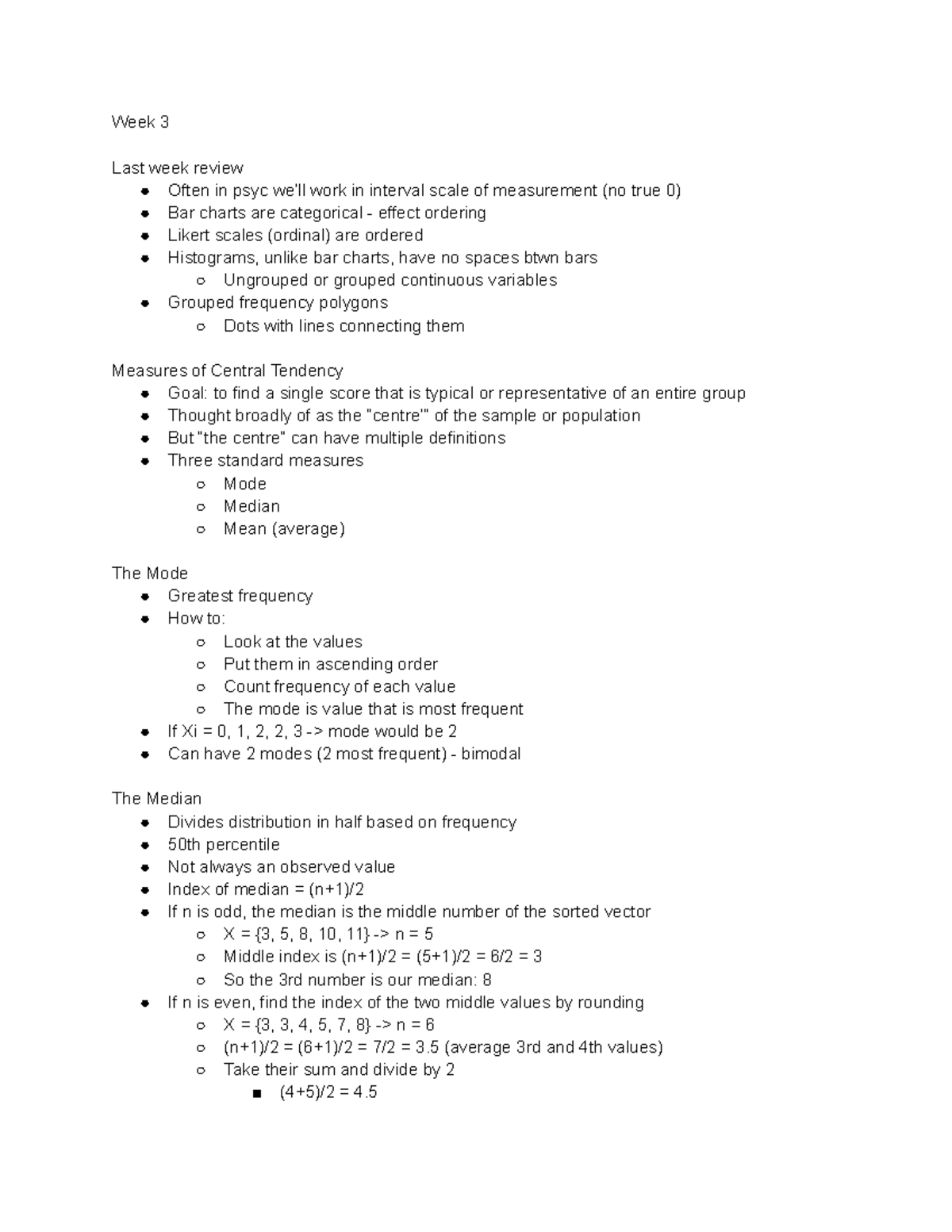 Week 3 - Week 3 - Week 3 Last week review Often in psyc we’ll work in ...