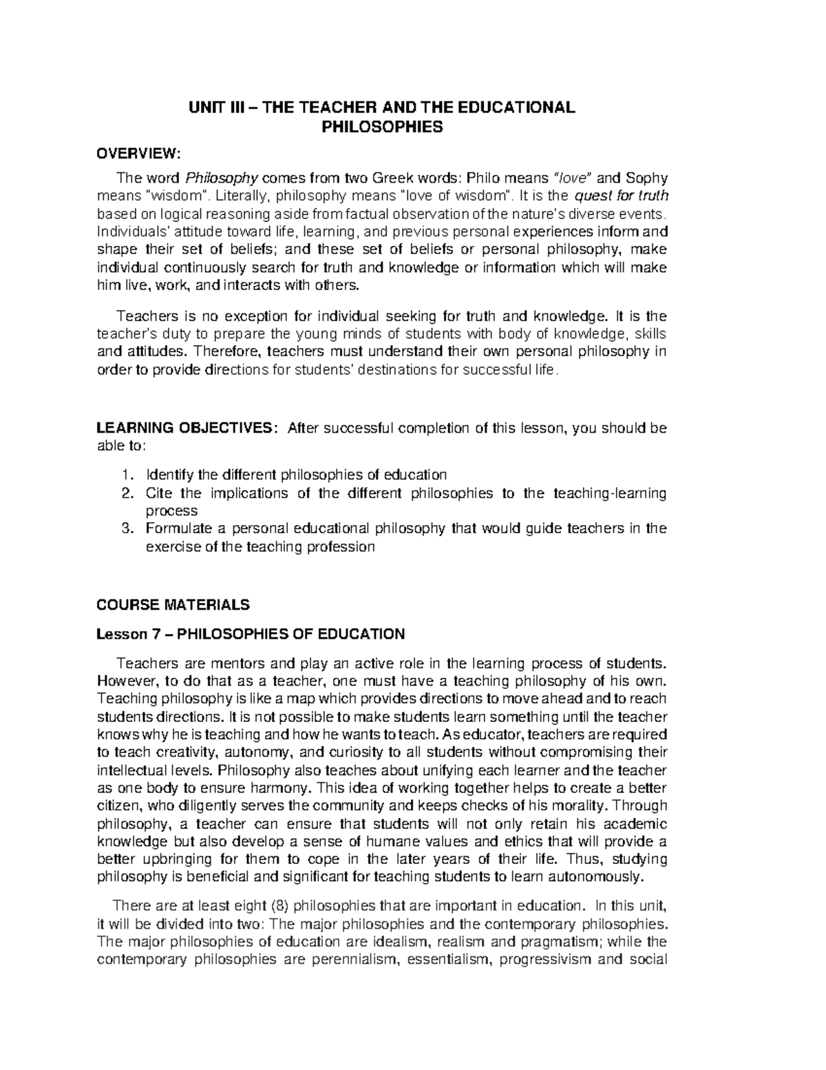 IM Teaching-Profession Units-3-4 - UNIT III – THE TEACHER AND THE ...