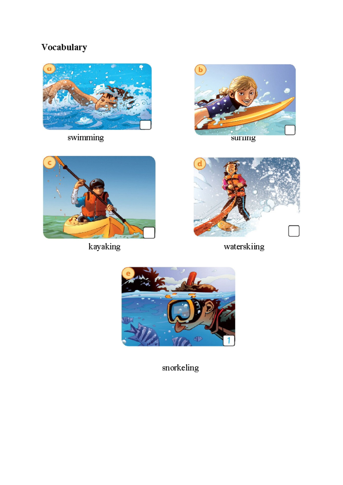 Handout - Teaching Methods - Vocabulary swimming surfing kayaking ...