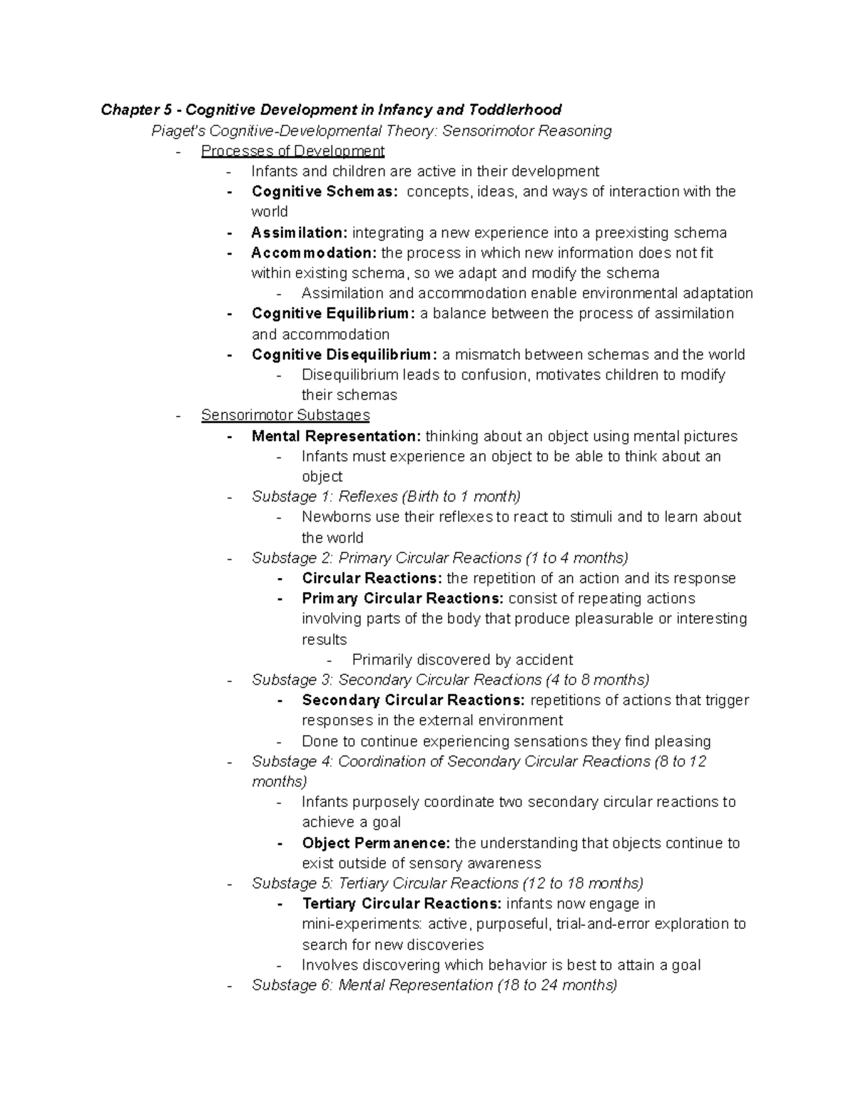 Developmental Psychology (PSY 376) Chapters 5-8 - Chapter 5 - Cognitive Development in Infancy ...