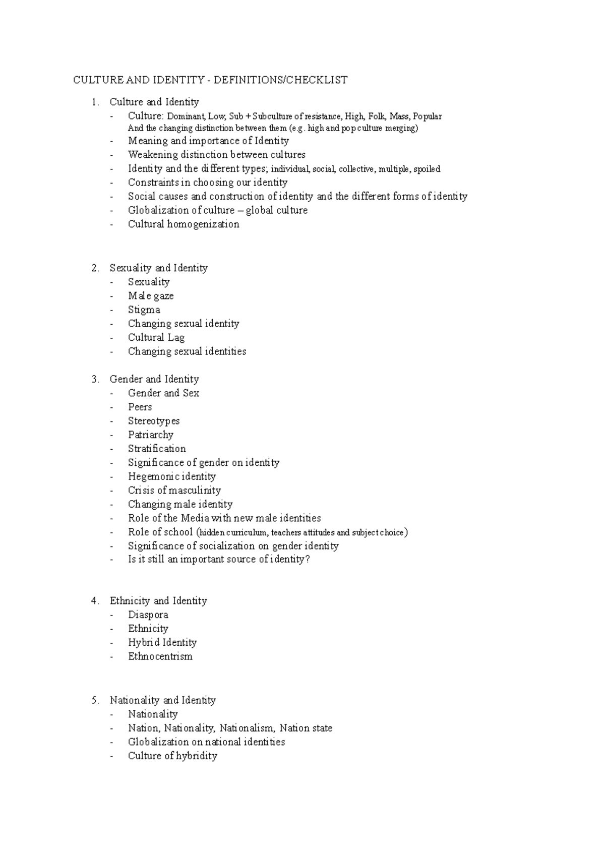Sociology culture and identity list of all things - CULTURE AND ...
