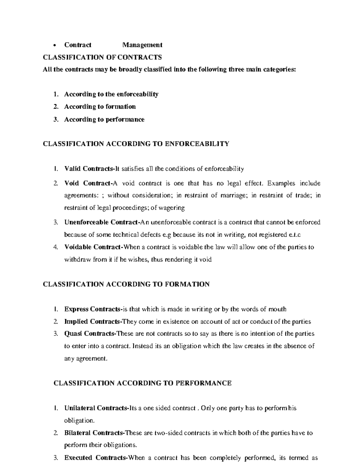 Contract Management - Contract Management CLASSIFICATION OF CONTRACTS ...