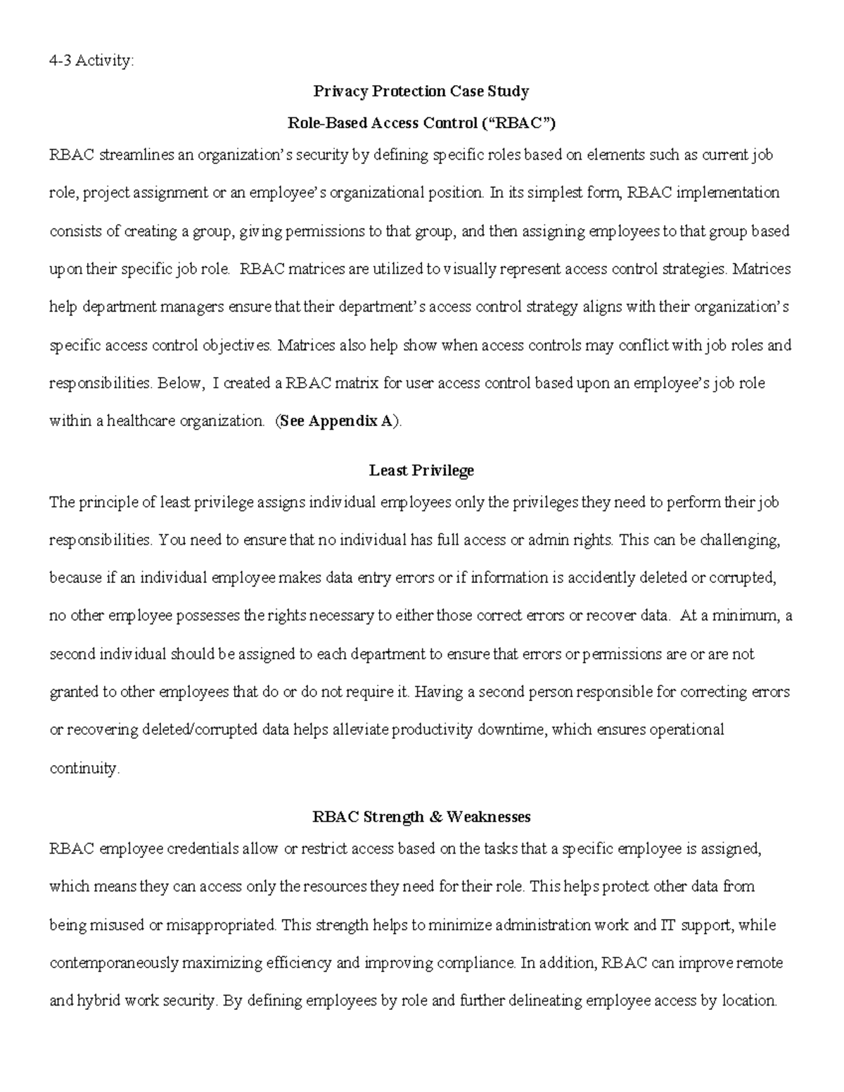 CYB 200 Act 4-3 RBAC S Baril - 4-3 Activity: Privacy Protection Case ...