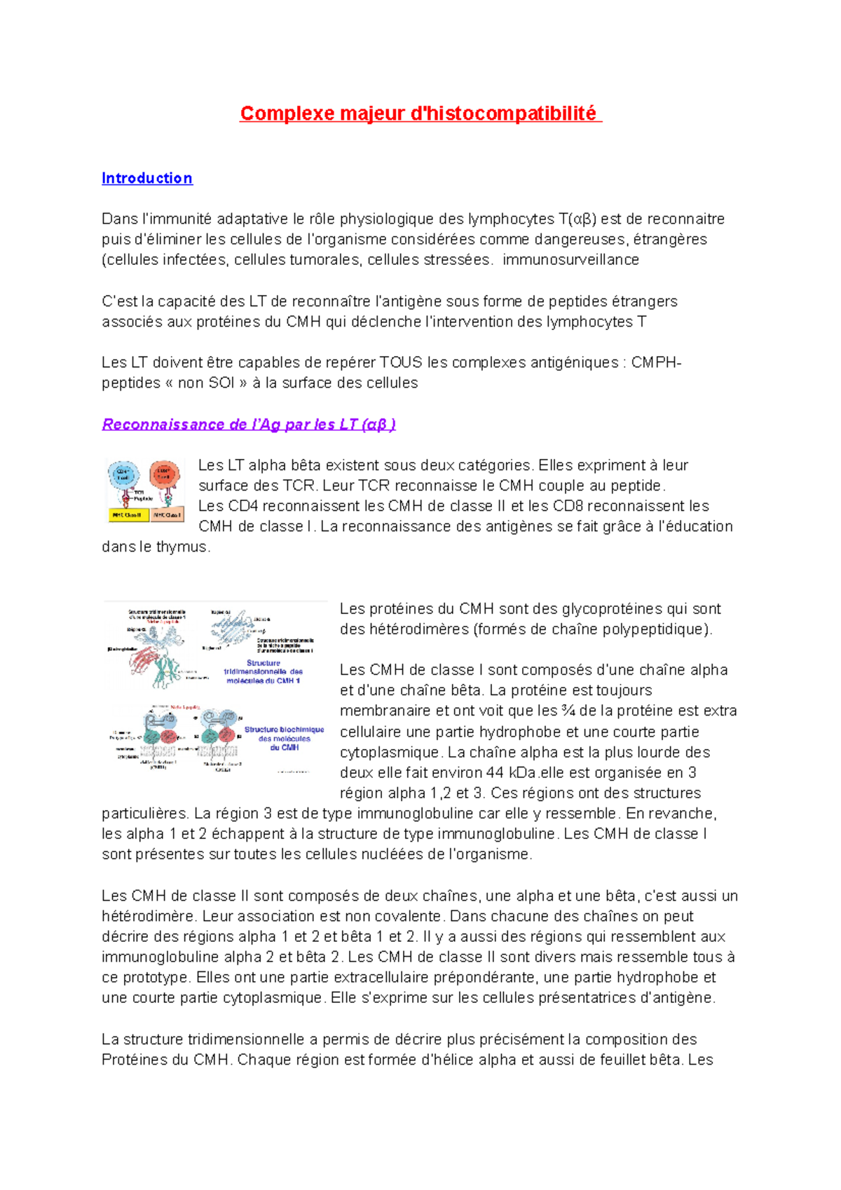 Complexe majeur d’histocompatibilité (CMH) - appretement - Complexe ...