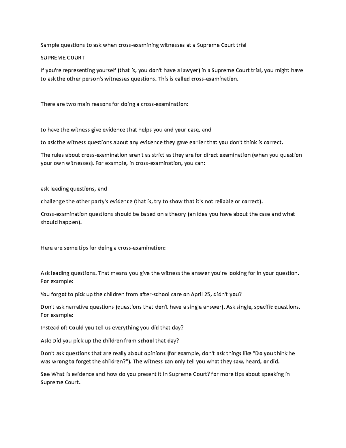 Sample questions to ask when cross - Sample questions to ask when cross ...