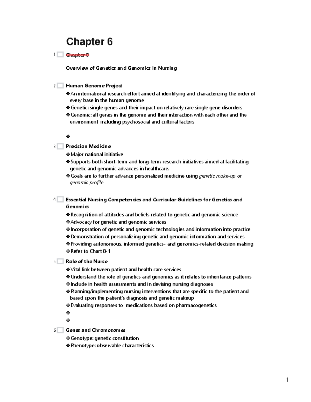 Brunner Chapter 6 Overview of Genetics and Genomics in Nursing ...