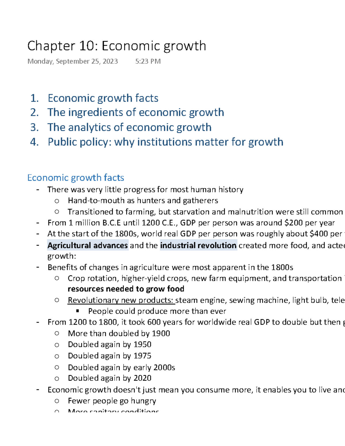 Chapter 10 Economic growth - 1. Economic growth facts 2. The ...