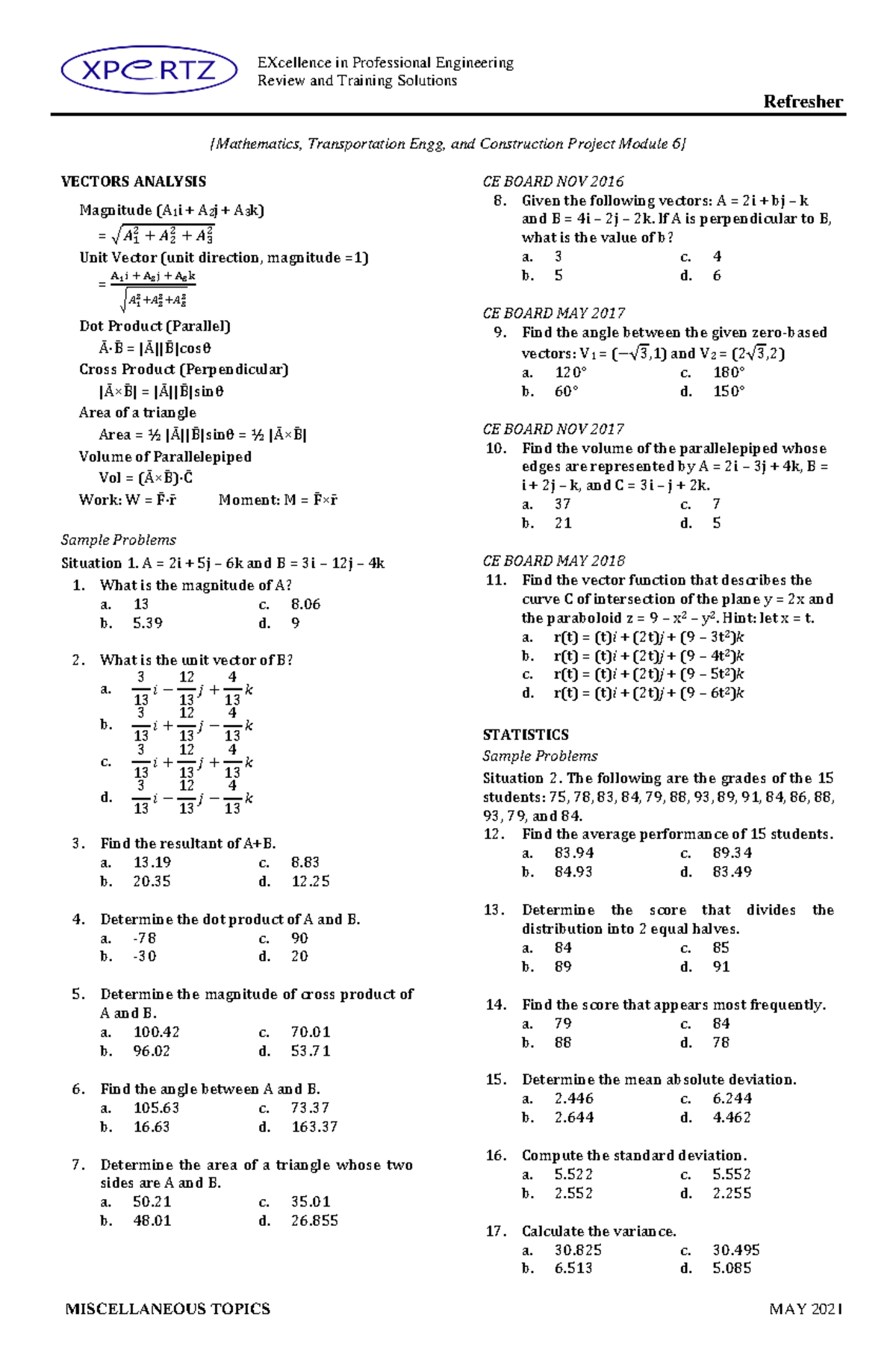 Math Refresher Module 6 - Miscellaneous Topics MAY 2021-1 - EXcellence ...
