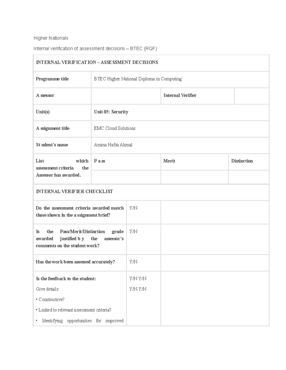 Sample Assignmen T Sequrity - Higher Nationals Internal verification of ...