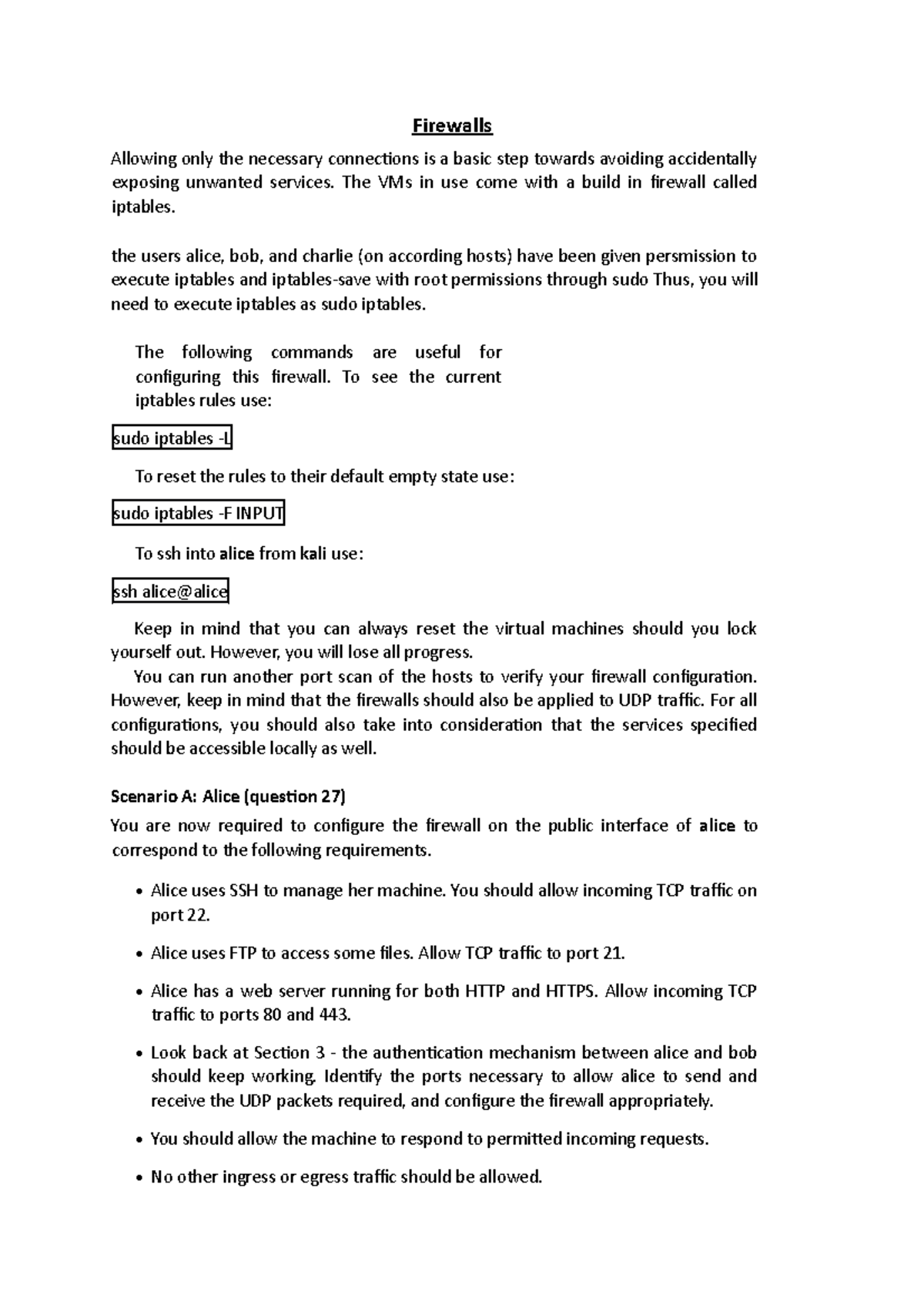 Firewalls exercise - Firewalls Allowing only the necessary connections ...
