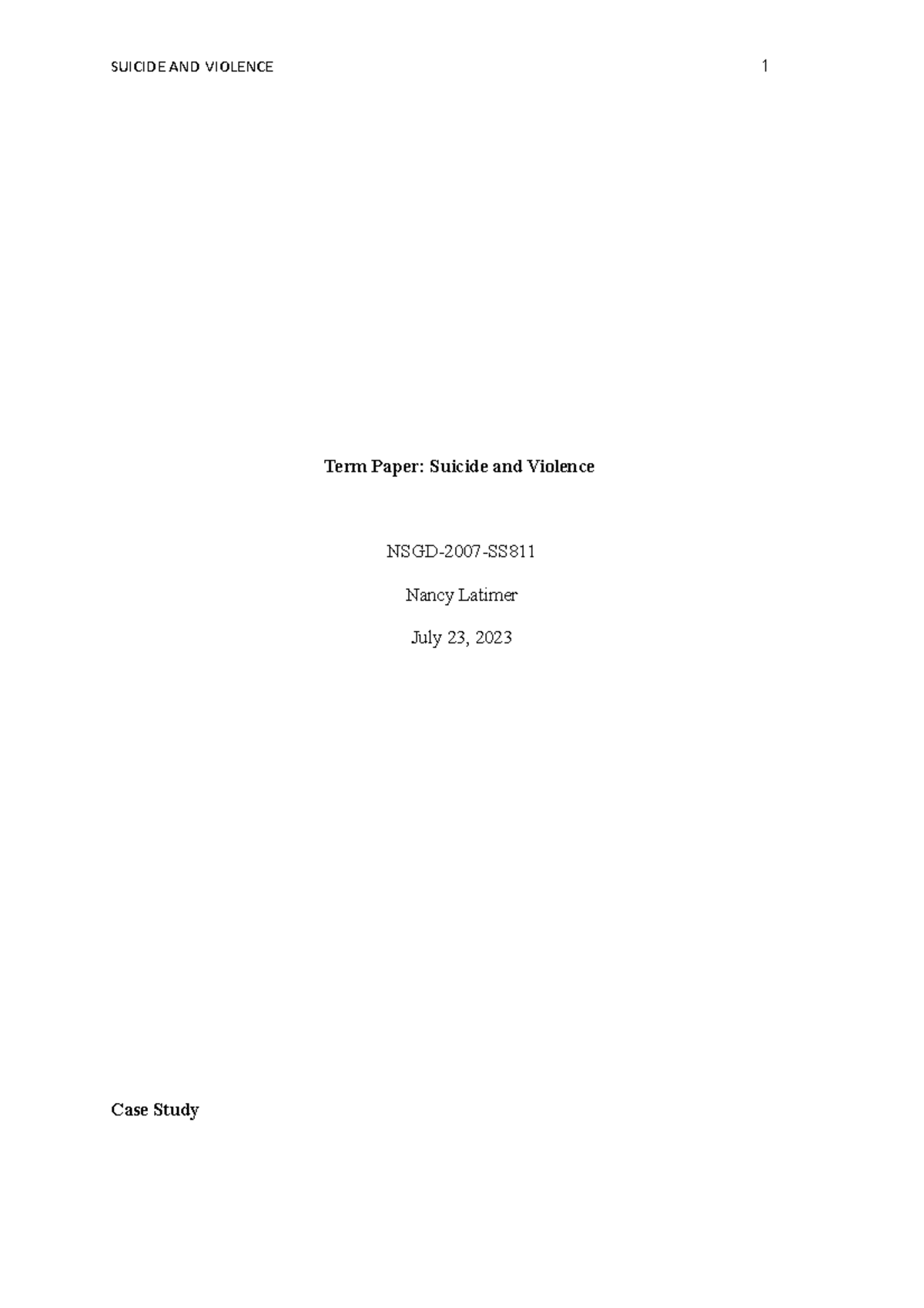 Term Paper - Suicide and Violence - Term Paper: Suicide and Violence ...