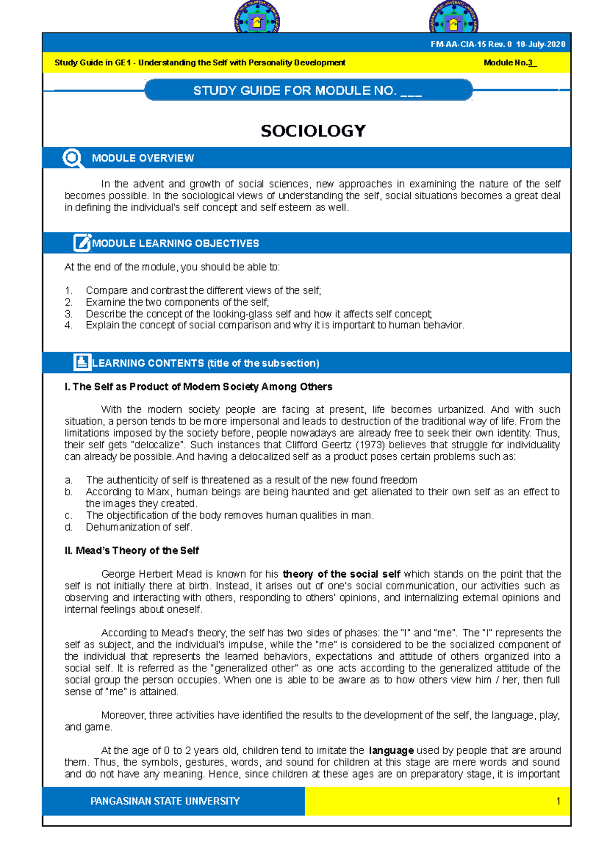 GE1 Module 2 - Sociology - 2 SOCIOLOGY MODULE OVERVIEW In the advent ...