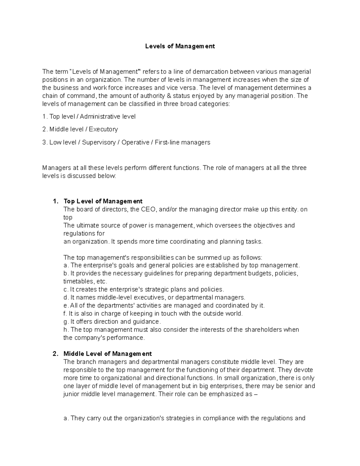 Levels of Management - The number of levels in management increases ...
