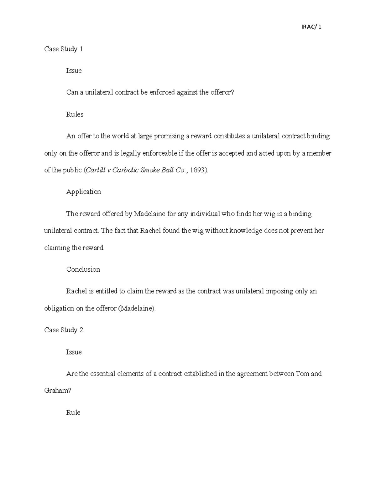 IRAC 255294493 An Exercise On How To Interpret And Analyse Case Law