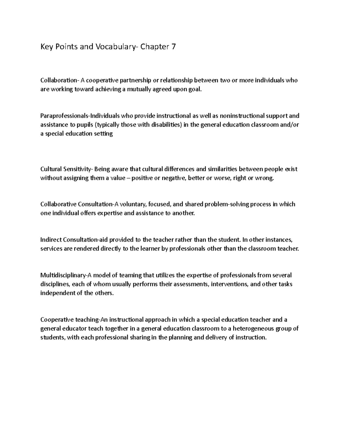 CHap. 7 key points and terms - Key Points and Vocabulary- Chapter 7 ...