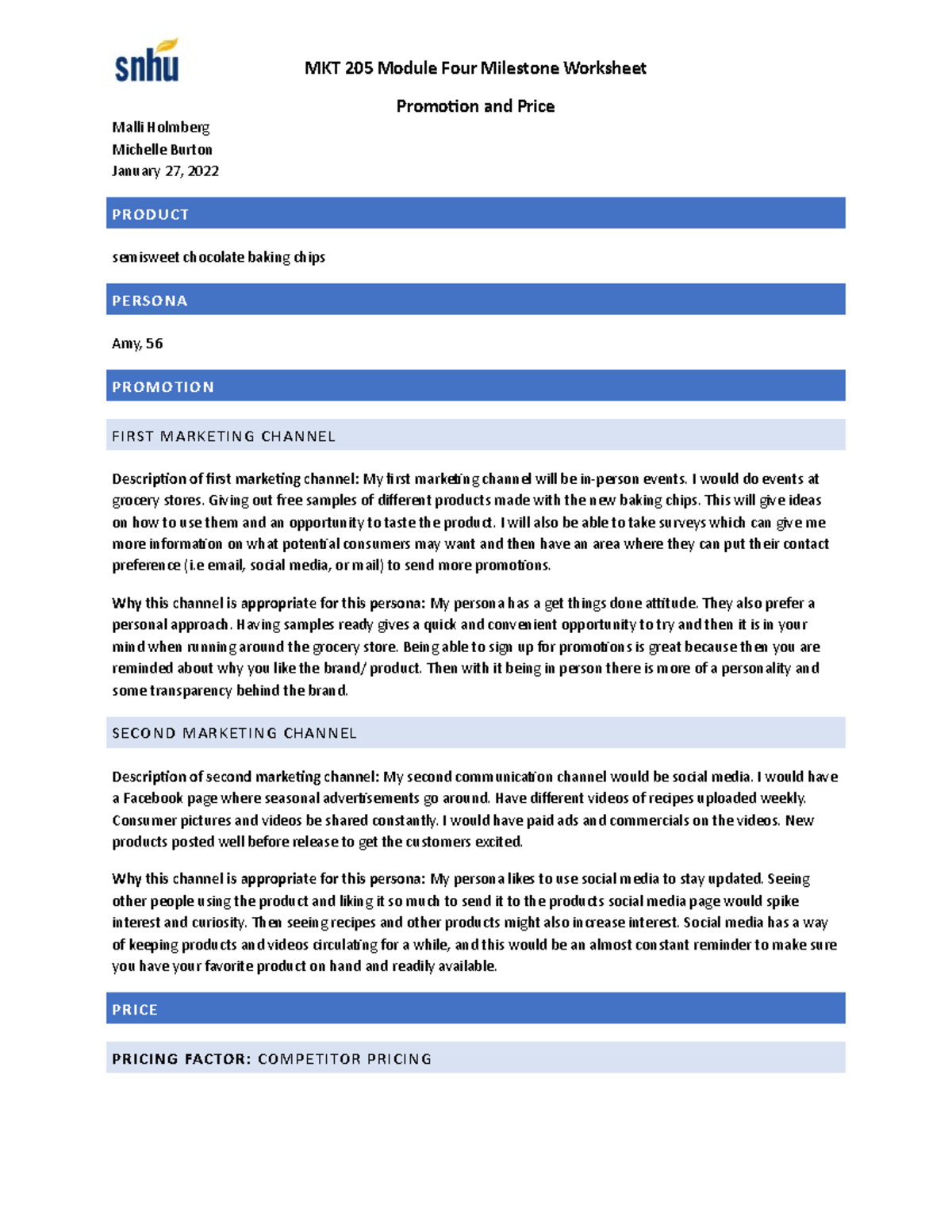 MKT205 Module Four Milestone (Promotion and Price) - MKT 205 Module ...