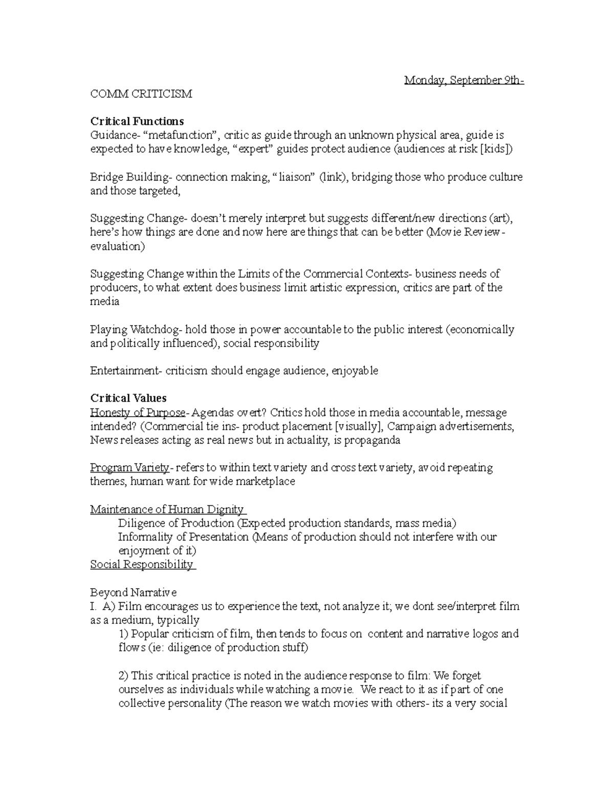 Introduction to Communication Criticism - Monday, September 9th- COMM ...