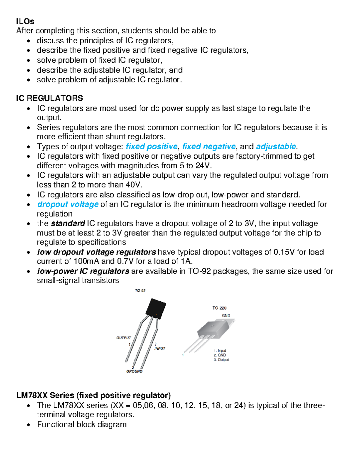 IC Regulators - Midterm Notes - ILOs After completing this section ...