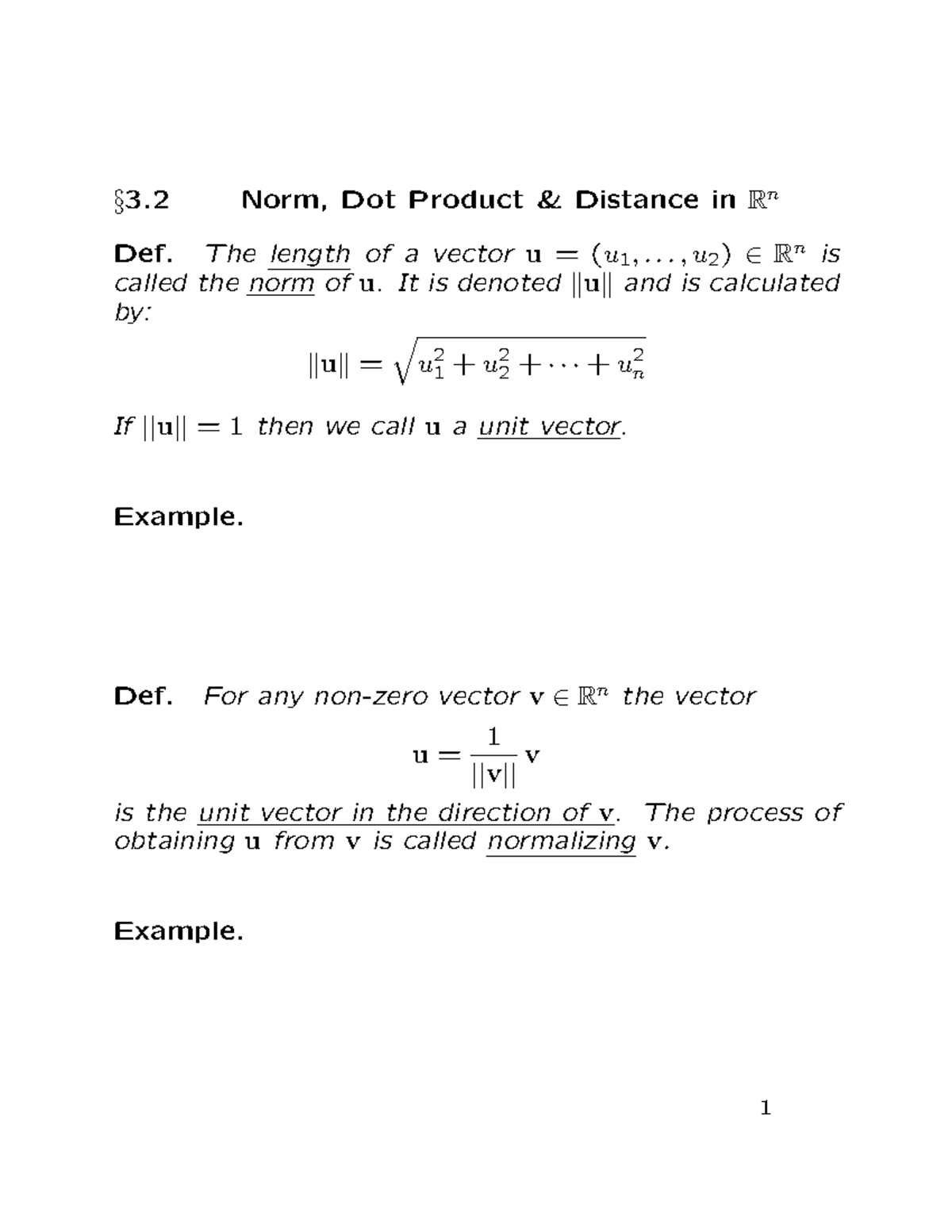 Norm, Dot Product & Distance - §3 Norm, Dot Product & Distance in Rn ...