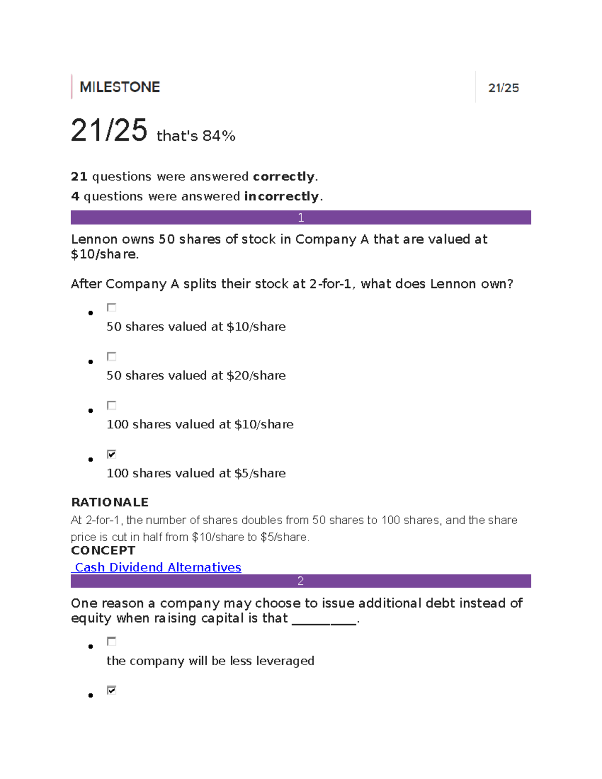 FIN 100 Final Milestone - 21/25 that's 84% RETAKE 21 questions were ...