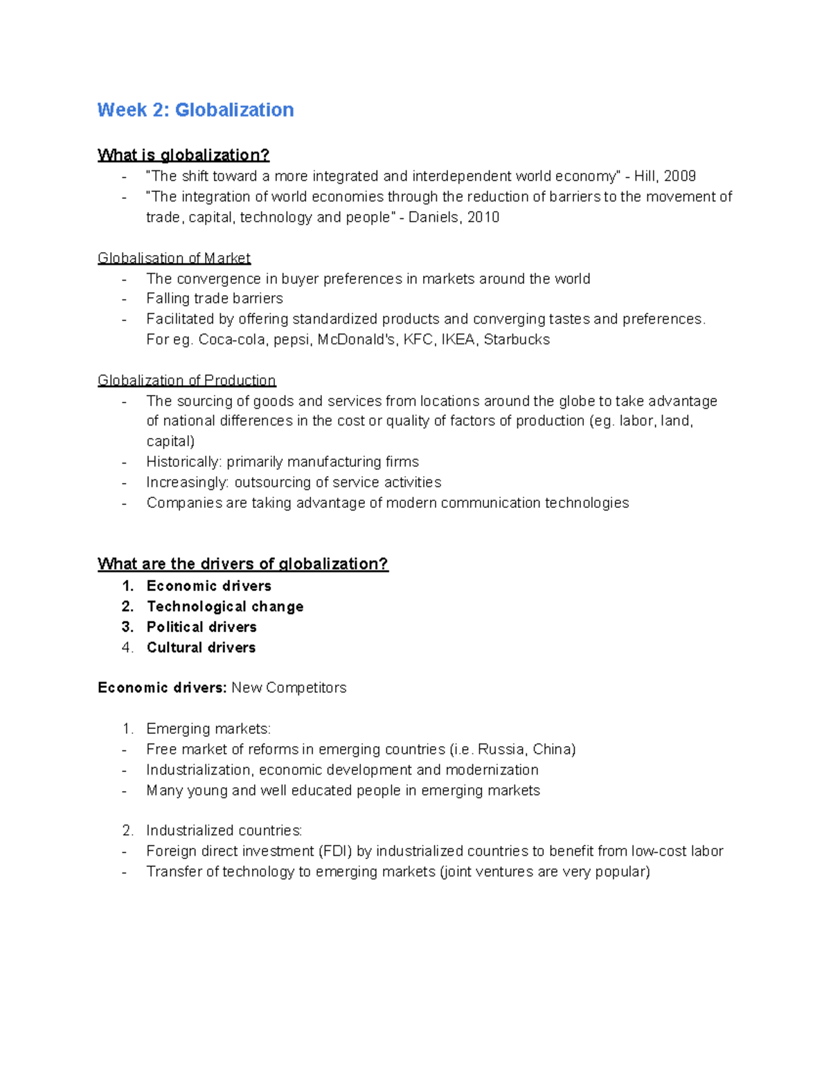 Lecture notes - IBUS2101 Coursework - Week 2: Globalization What is ...