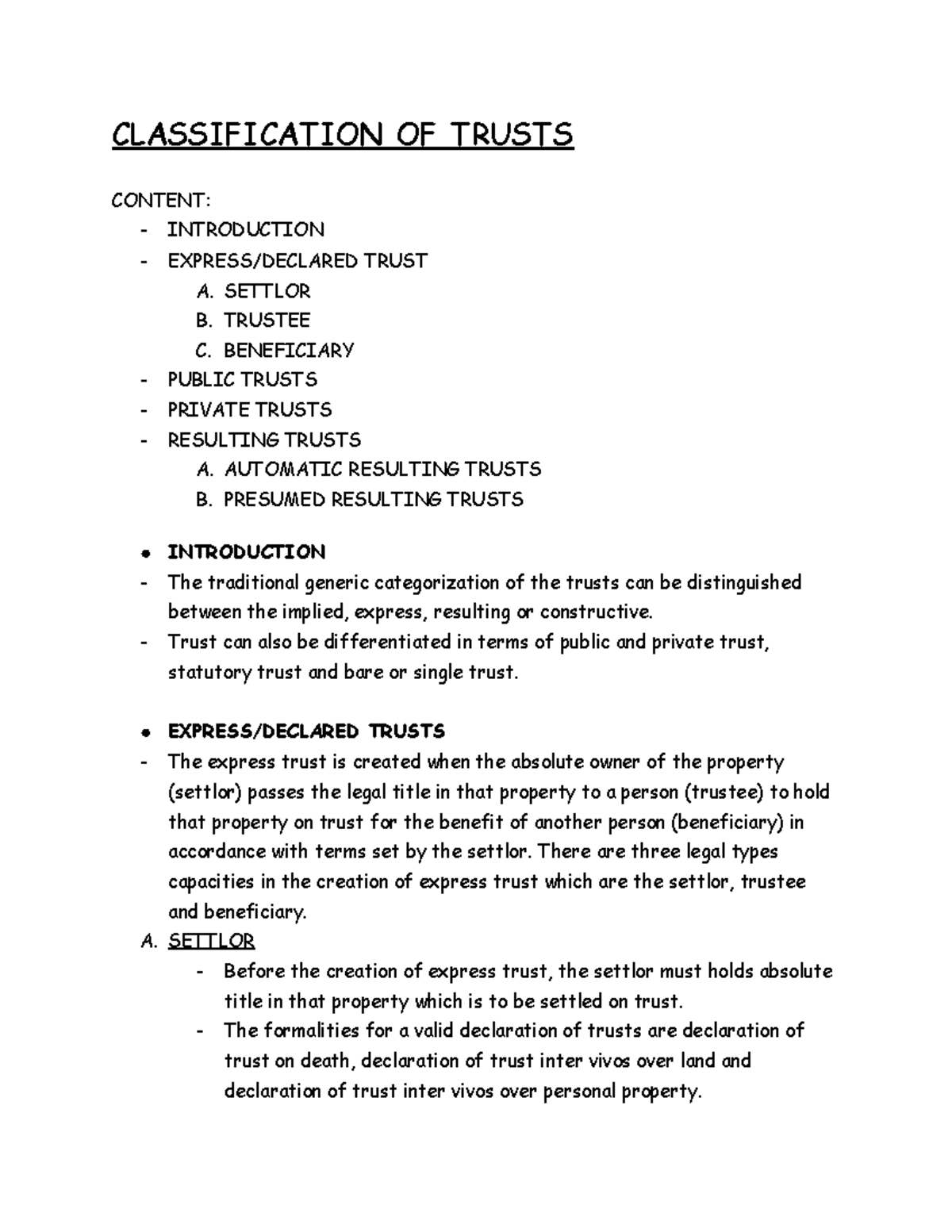 Classification OF Trusts - Google Docs - CLASSIFICATION OF TRUSTS ...