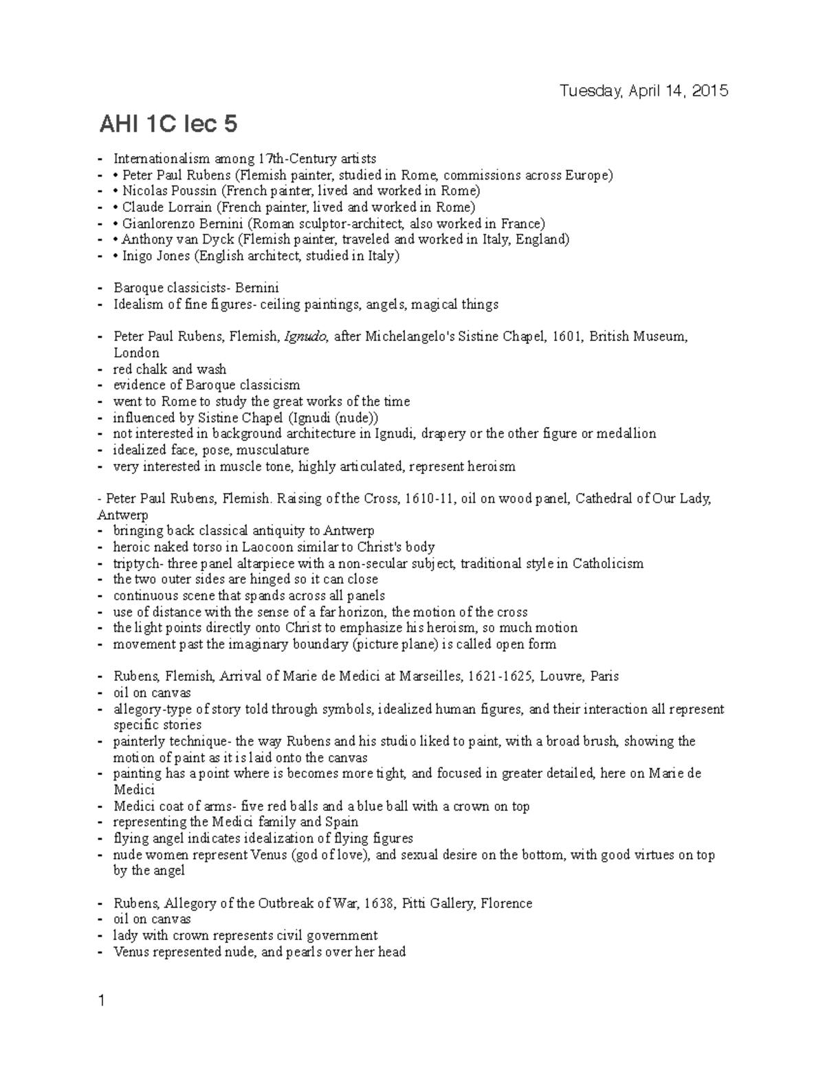 AHI 1C lec 5 - Lecture notes 5 - Tuesday, April 14, 2015 AHI 1C lec 5 ...