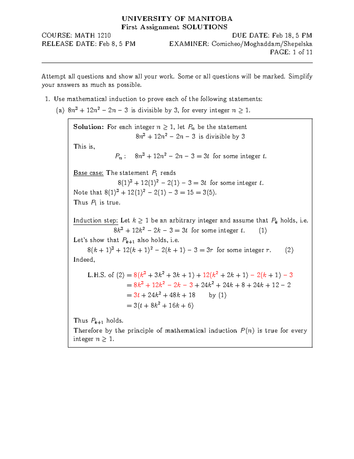 Assignment-1 - assignment and provided solutions - COURSE: MATH 1210 ...