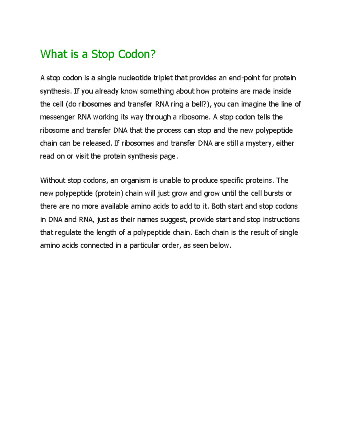 What is a Stop Codon - If you already know something about how proteins ...