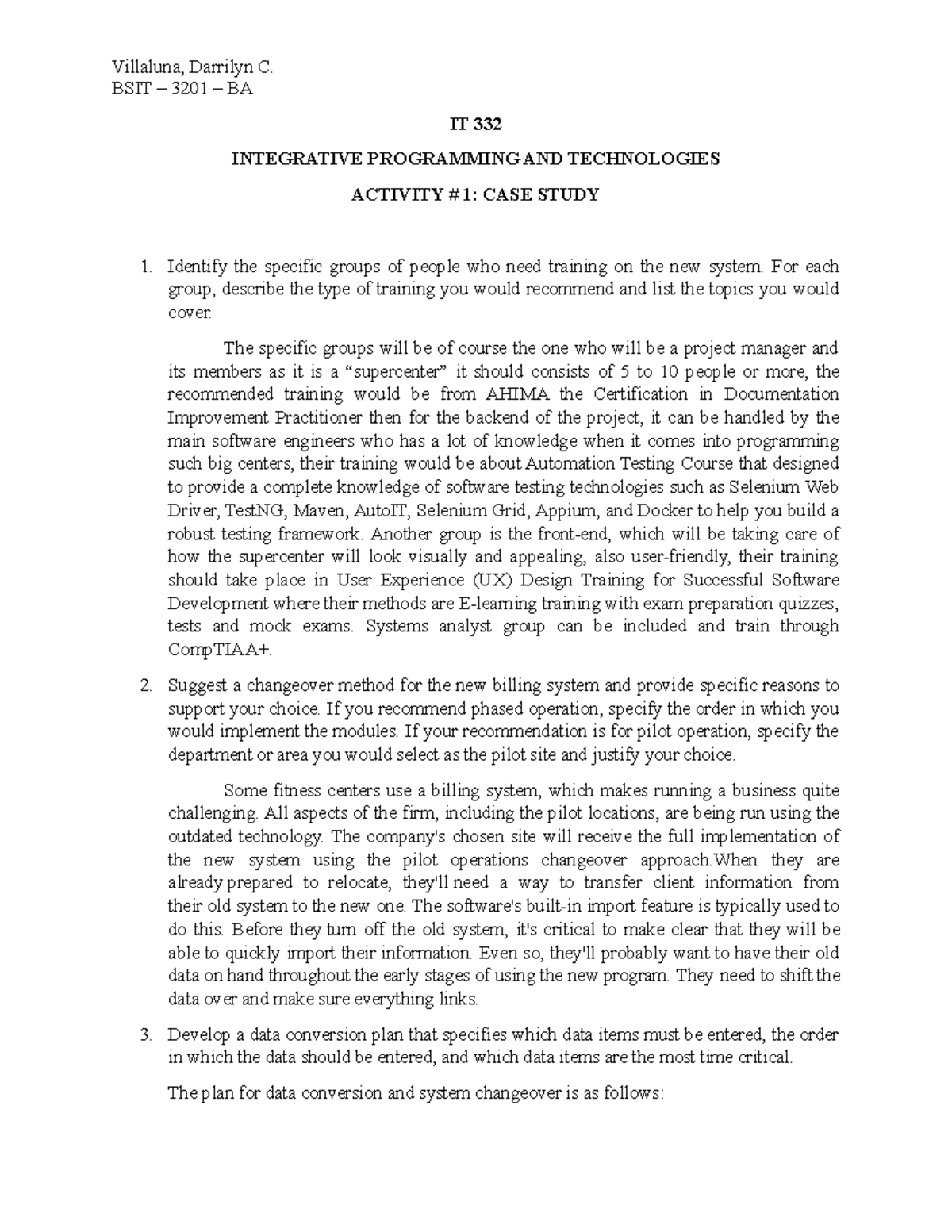 Villaluna - Activity #1 Case Study - Villaluna, Darrilyn C. BSIT – 3201 ...