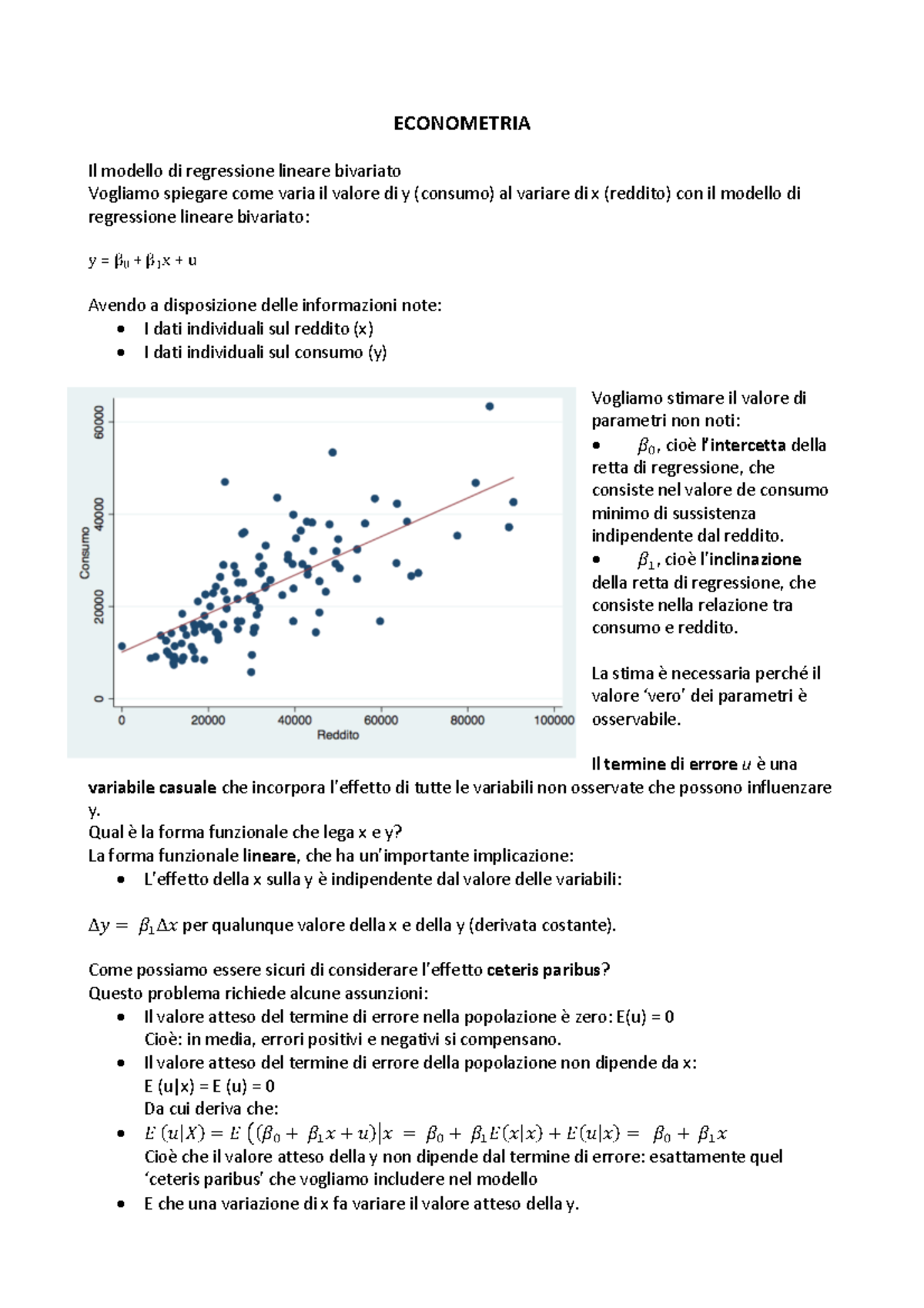 Econometria - ECONOMETRIA Il modello di regressione lineare bivariato ...