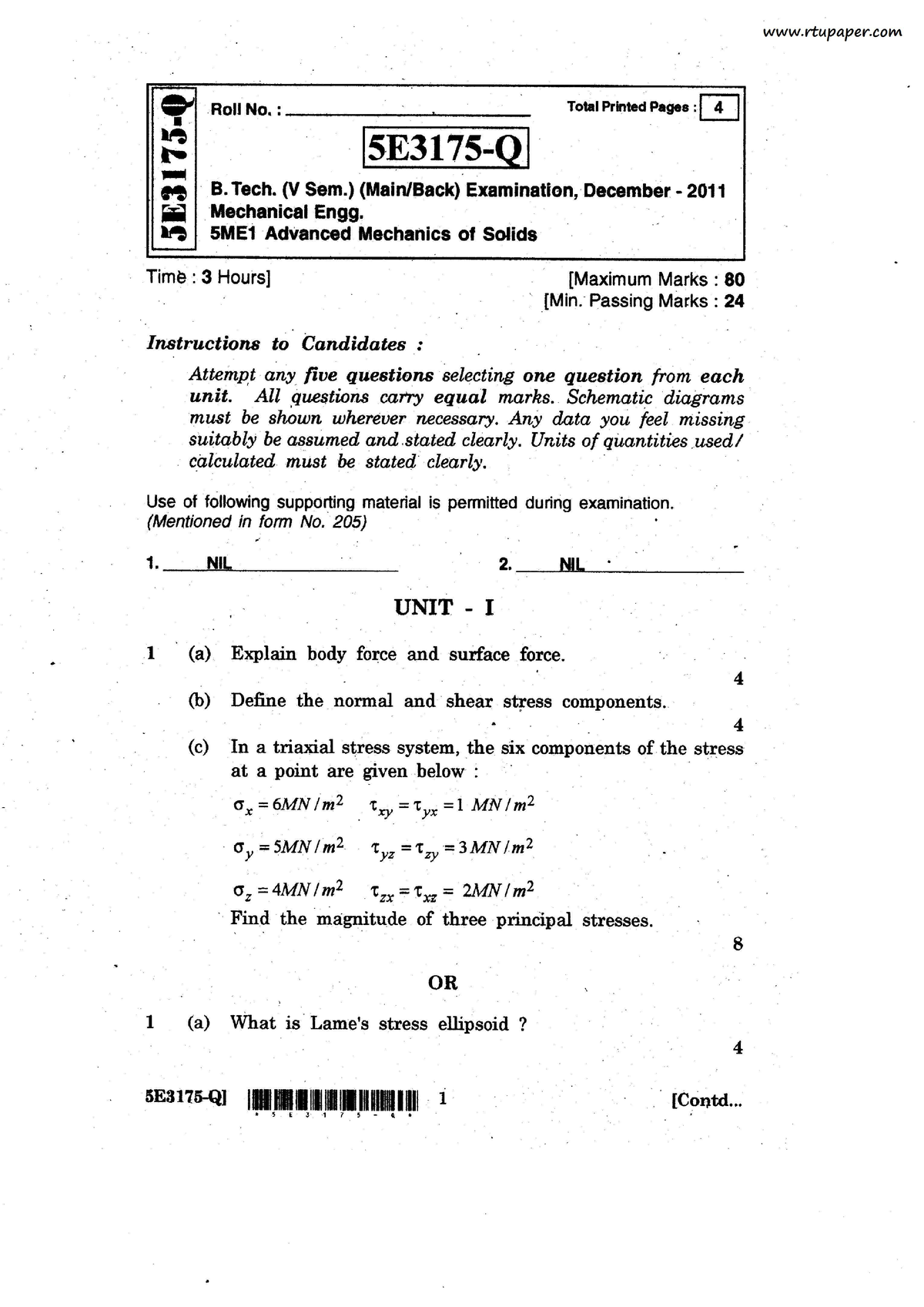 2011 Advanced Mechanics OF Solids - Advanced Solid Mechanics - Studocu