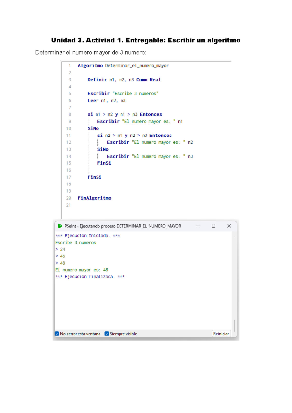 Unidad 3. Activiad 1. Entregable - Escribir un algoritmo - Introducción ...