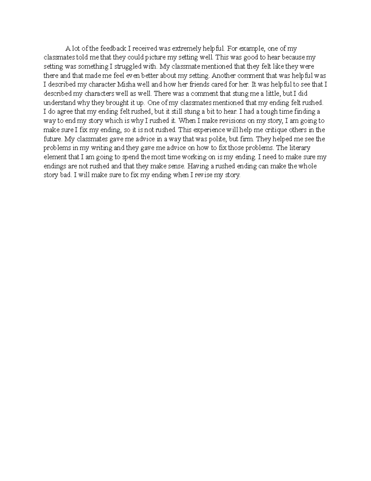 ENG 226 Module 7-1 Journal - A lot of the feedback I received was extremely helpful. For example ...