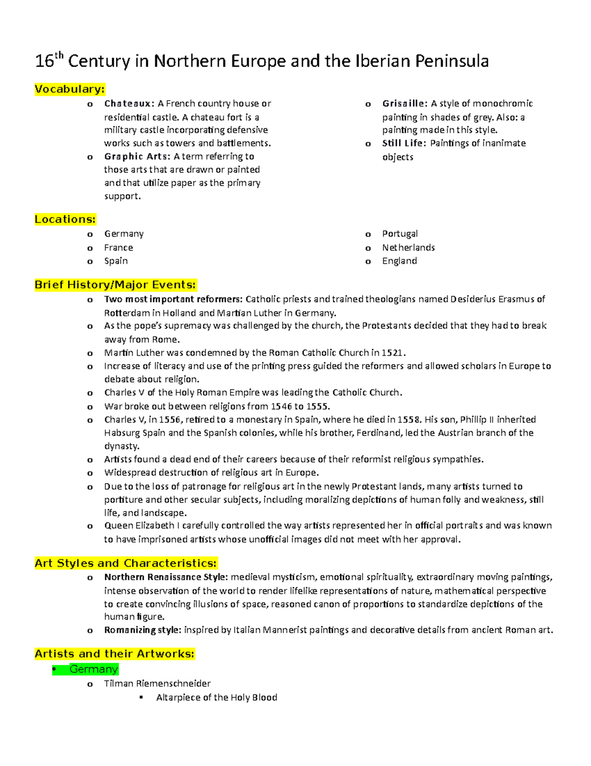 16th Century Art in Northern Europe and the Iberian Peninsula (1500 ...