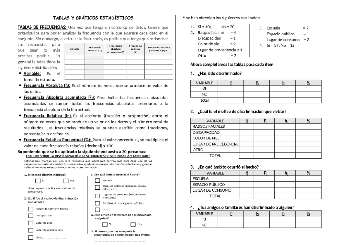 Ficha 4 - 1° Tablas Y GRÁF Estadíst - TABLAS Y GRÁFICOS ESTADÍSTICOS ...