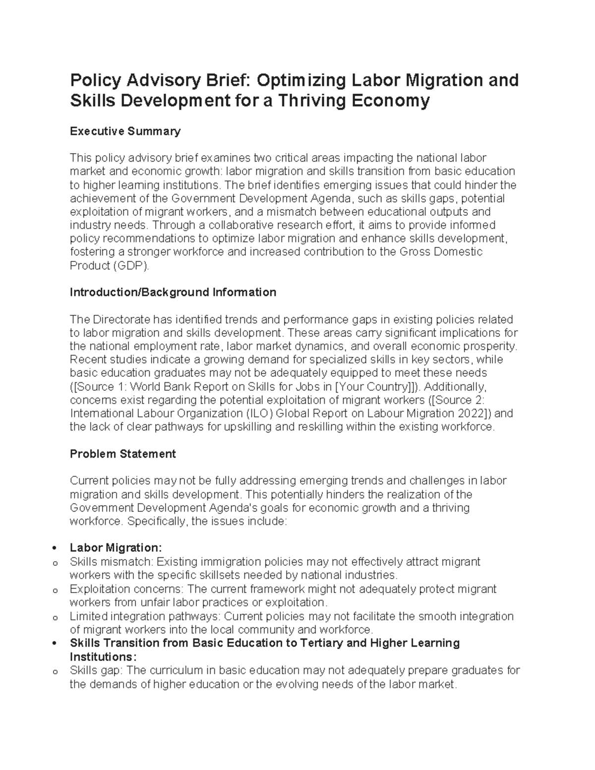 Policy Advisory - The brief identifies emerging issues that could ...