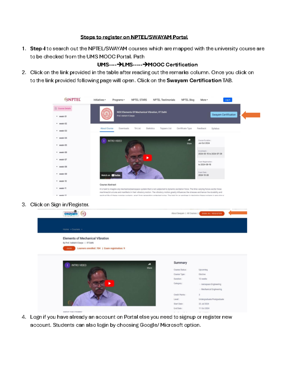 Step by step file for Nptel MOOC registration - Steps to register on NPTEL/SWAYAM Portal Step-I ...