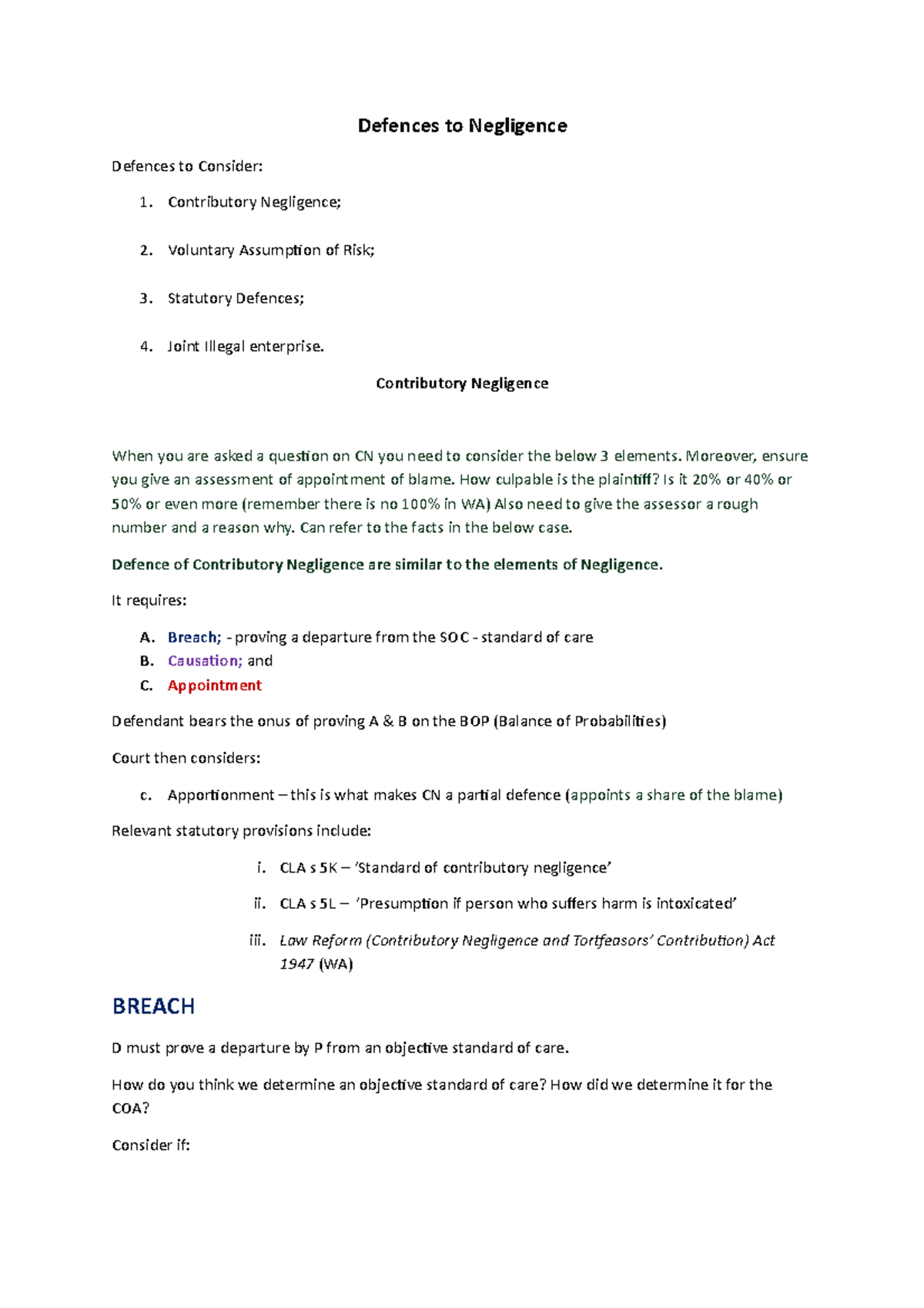 Defences to Negligence - Defences to Negligence Defences to Consider ...