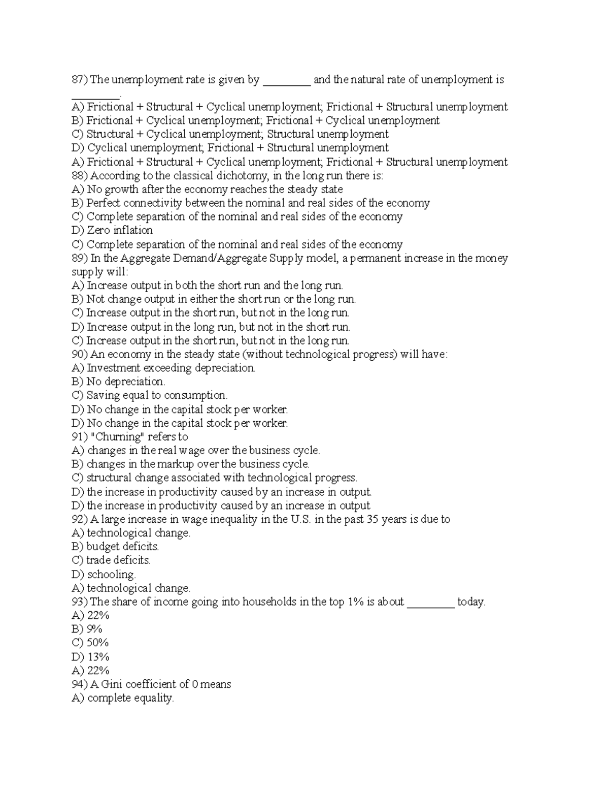 87 - ECO 3203 - The unemployment rate is given by ________ and the ...