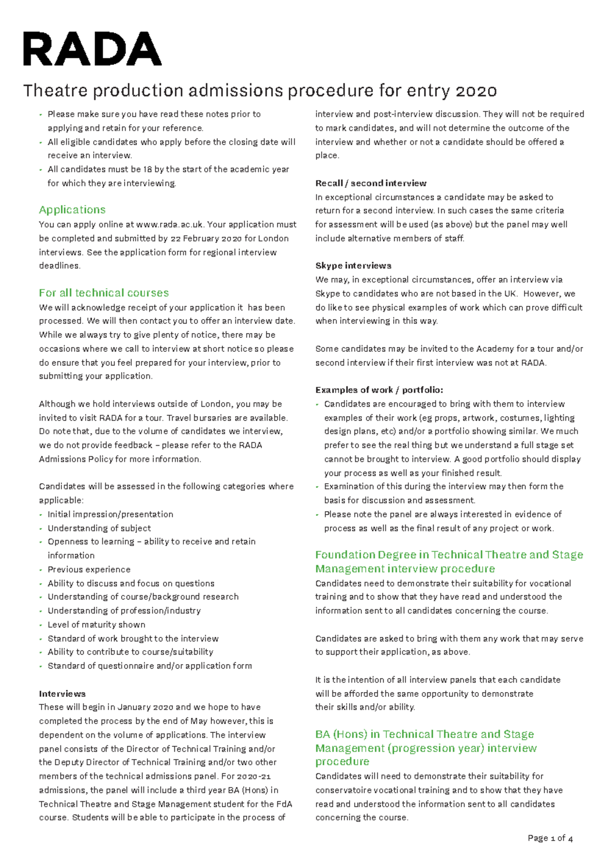 Theatre production admissions procedure 2020 update 1 - Theatre ...