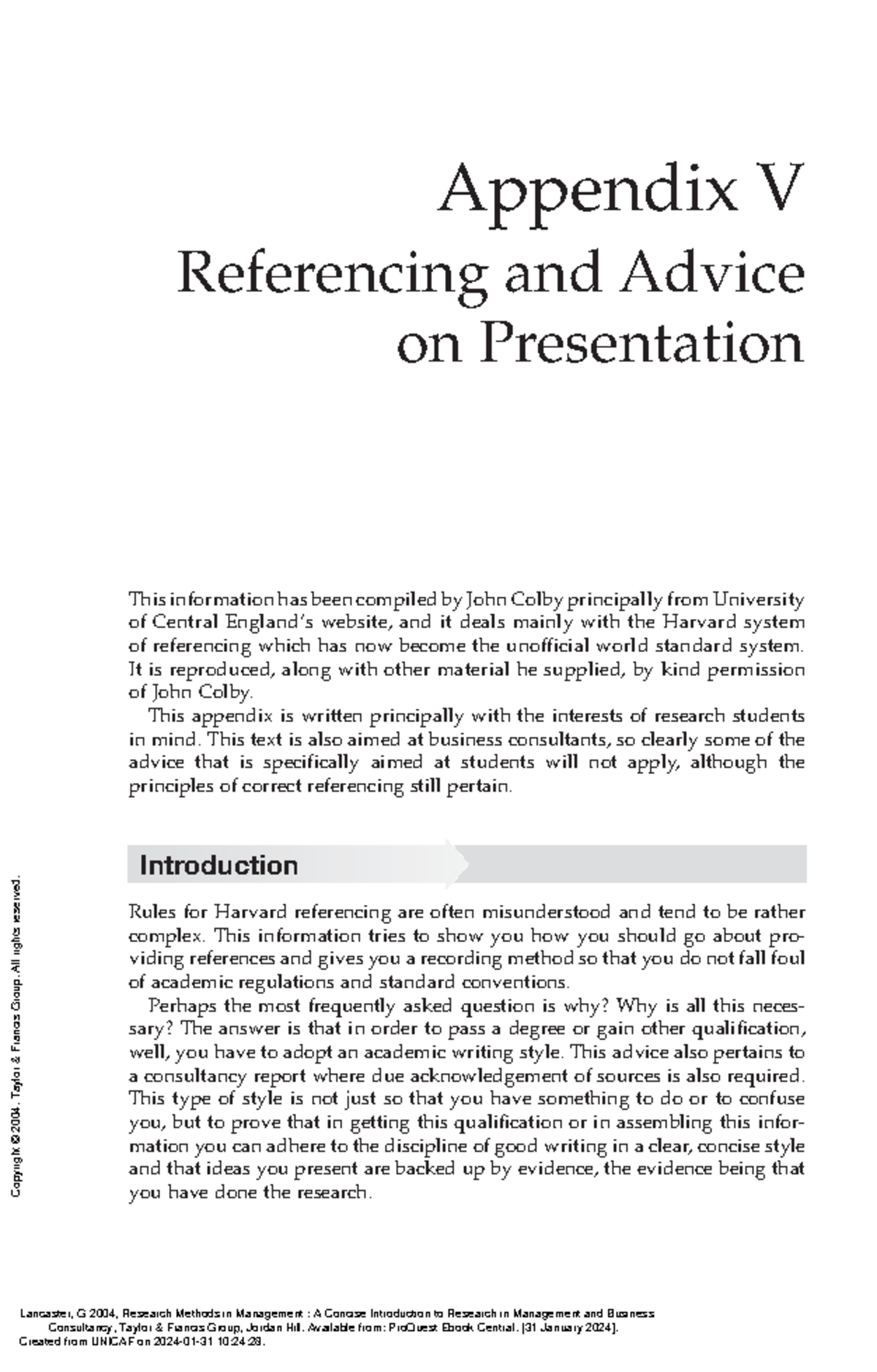 Research Methods in Management A Concise Introduct - Appendix V Referencing and Advice on - Studocu