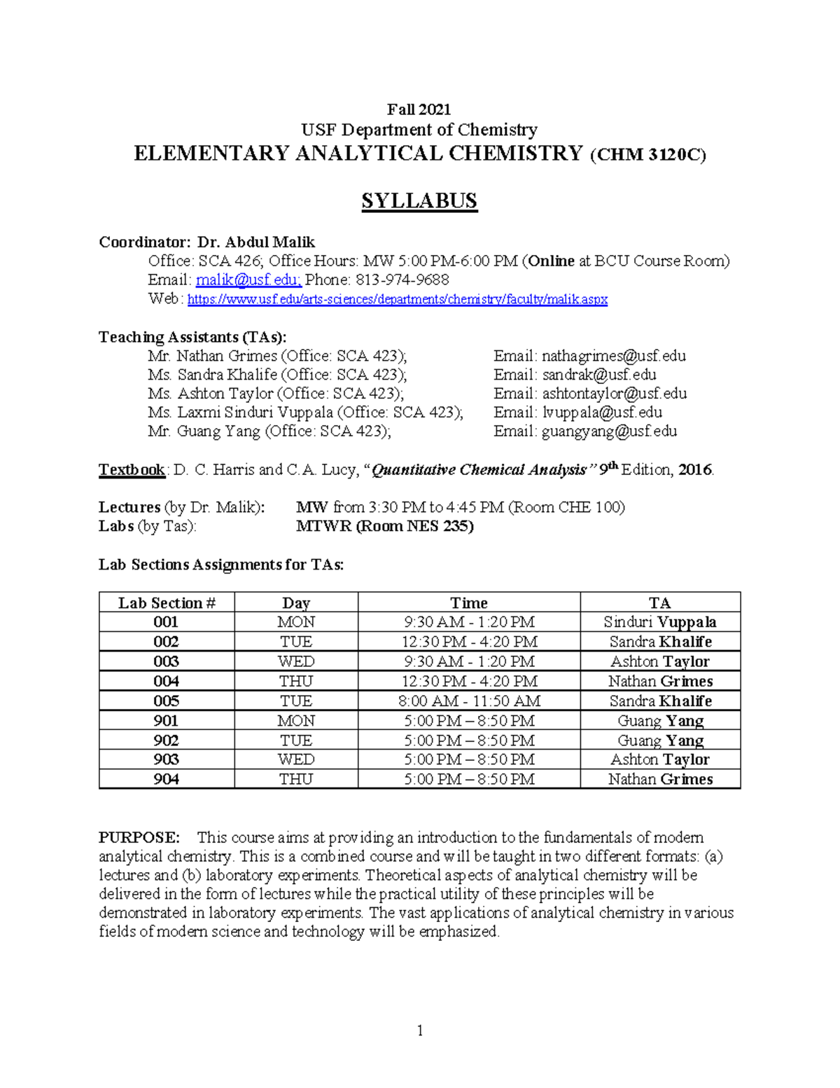 00 2021F Syllabus Lecture For CHM 3120C Fall 2021 USF Department