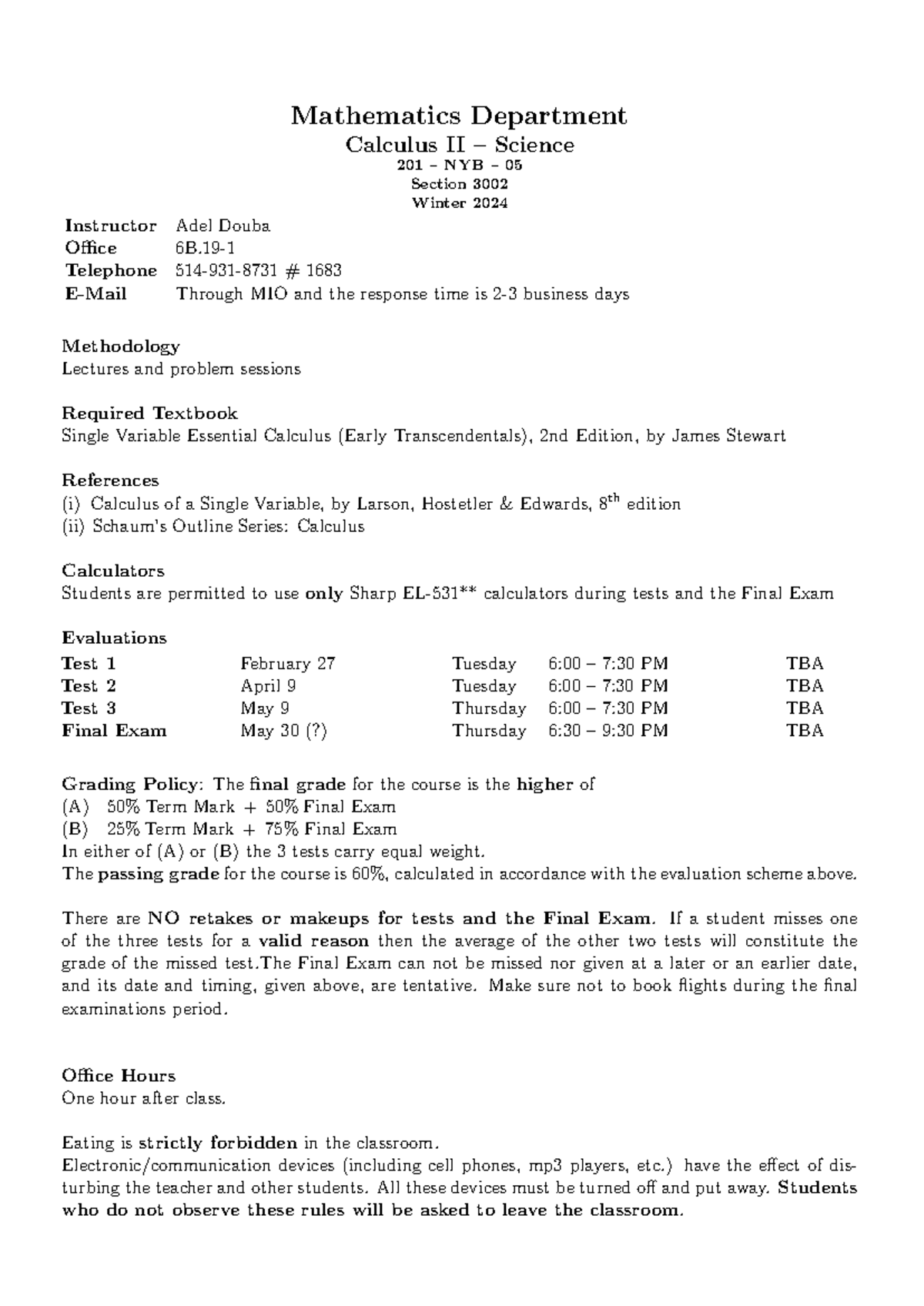 Course Outline Cal 2 Mathematics Department Calculus Ii Science