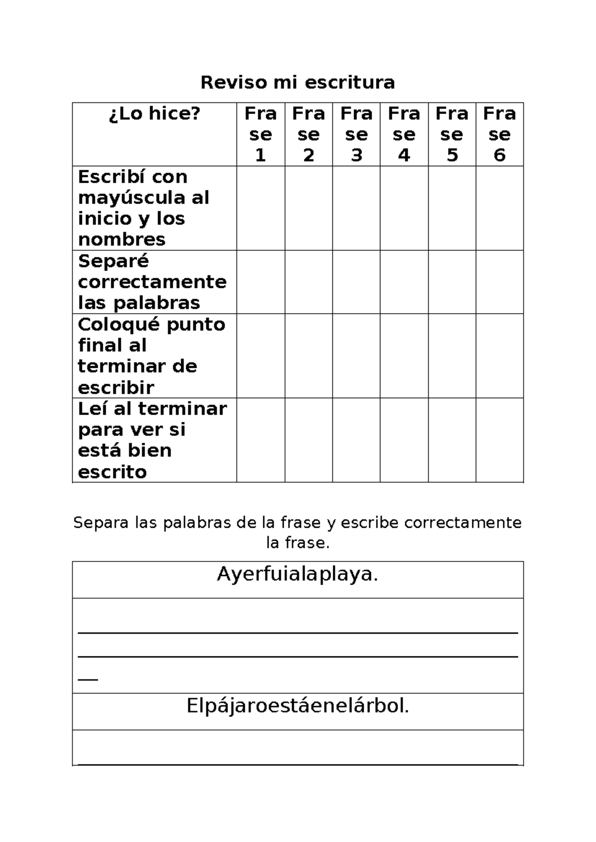 Check list correcta escritura de frases - Reviso mi escritura ¿Lo hice ...